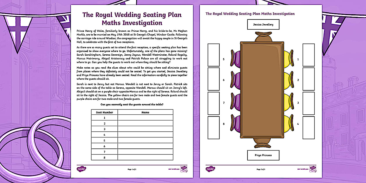 KS2 Royal Wedding Seating Plan Maths Investigation Worksheet