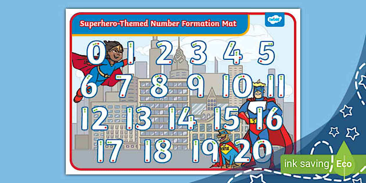👉 Superhero-Themed Number Formation Mat (Ages 5 - 6)
