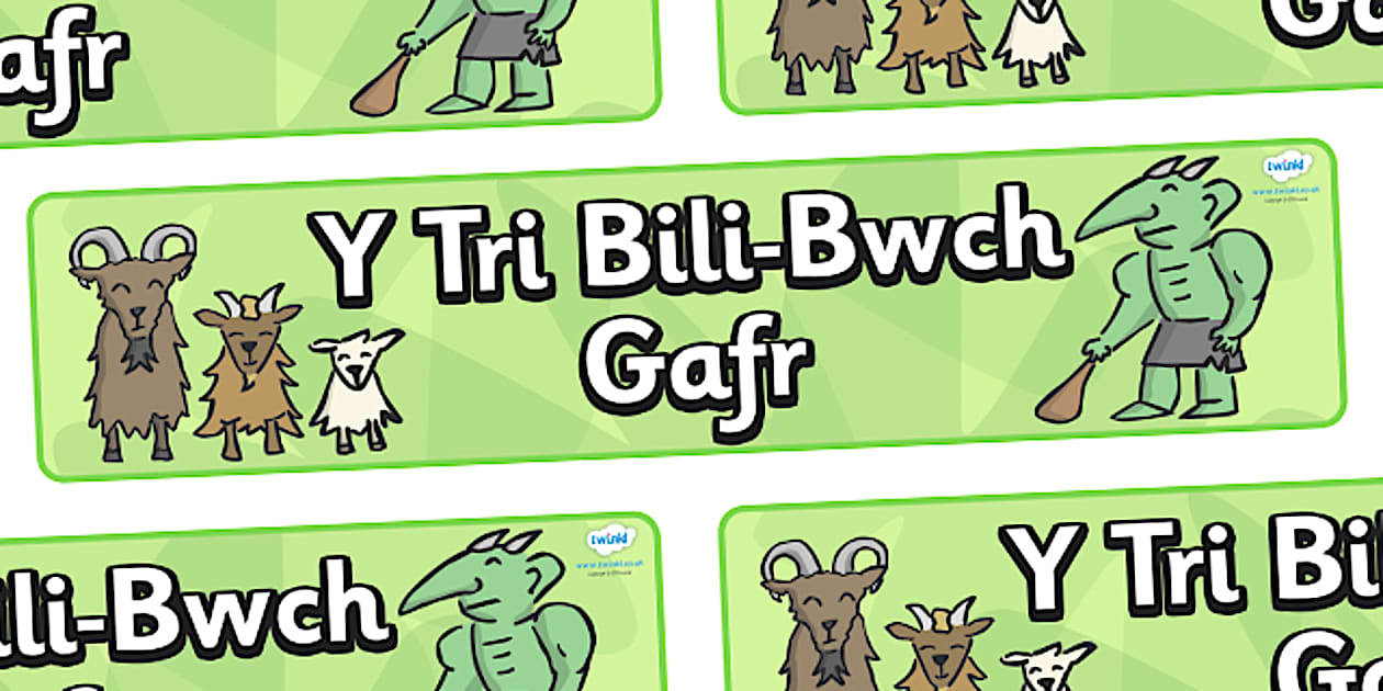 The Three Billy Goats Gruff Display Banner Welsh - Twinkl