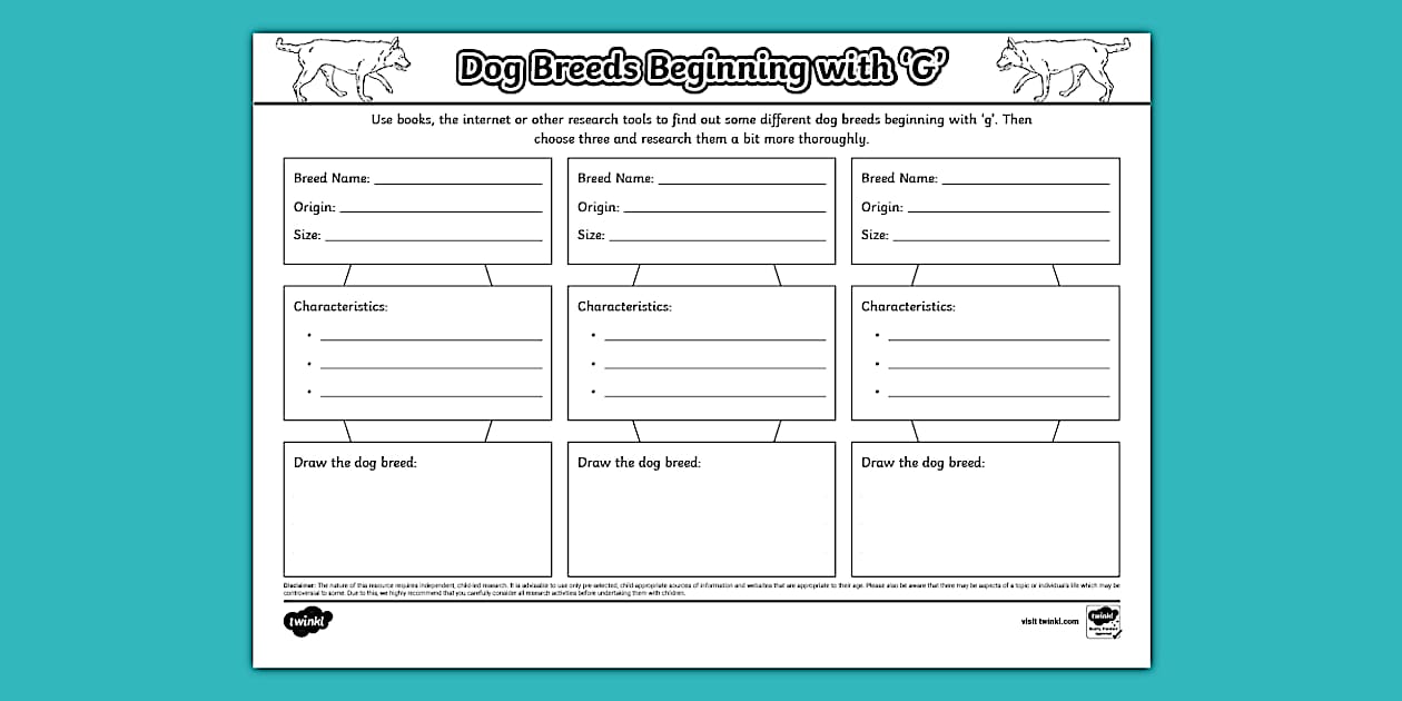 Dog Breed Names Starting with 'G' Research Activity