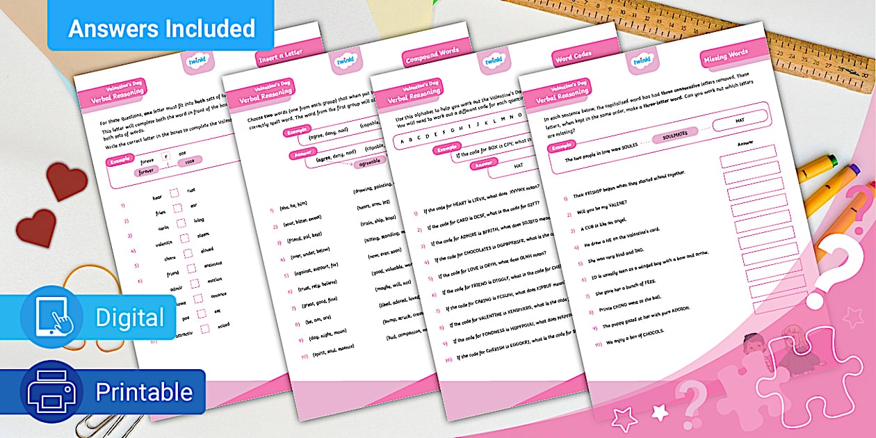 Verbal Reasoning Valentine's Day Practice Pack - Twinkl