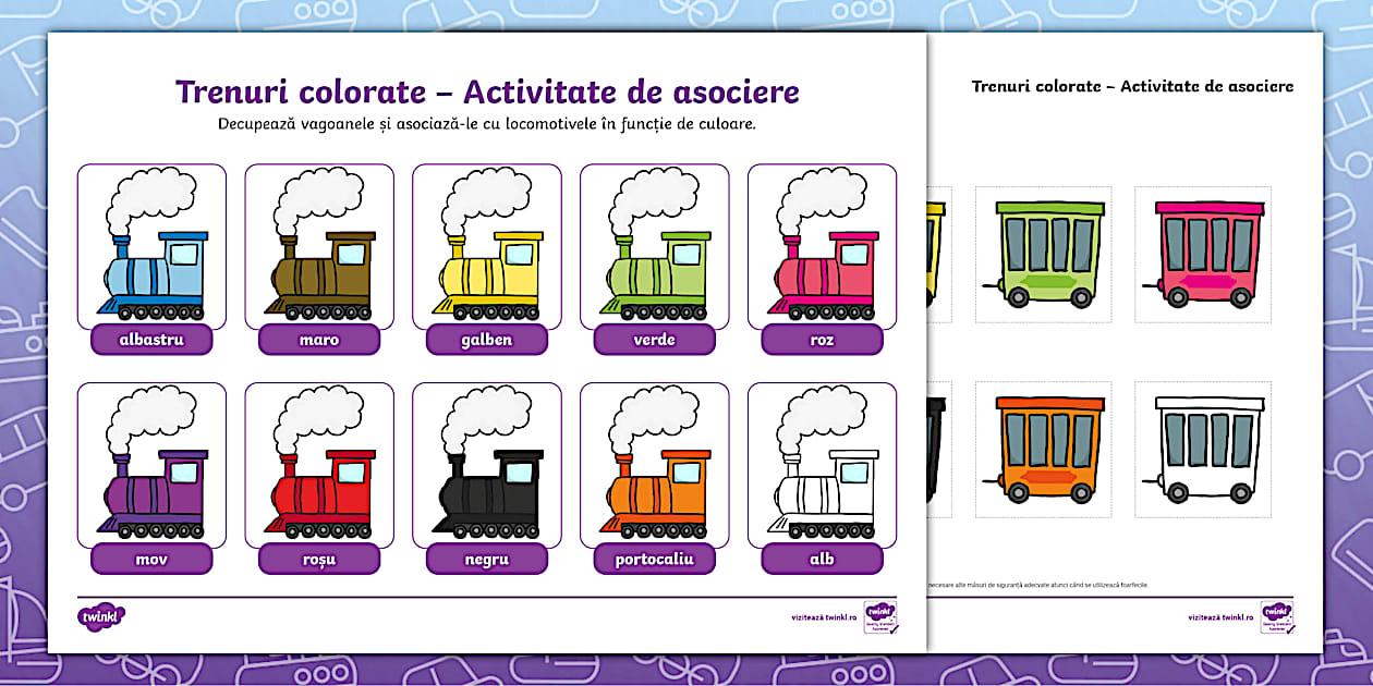 Trenuri colorate – Activitate de asociere - Twinkl