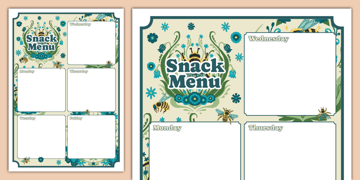 Bee-Themed Snack Menu Display Poster (teacher made) - Twinkl