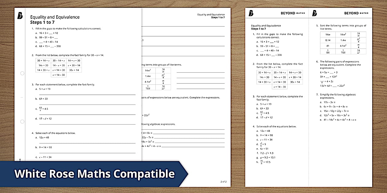 👉 Equality and Equivalence Steps 1-7 Homework - Twinkl