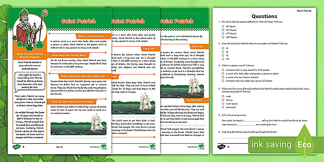 LKS2 St. Patrick's Day Differentiated Reading Comprehension Activity