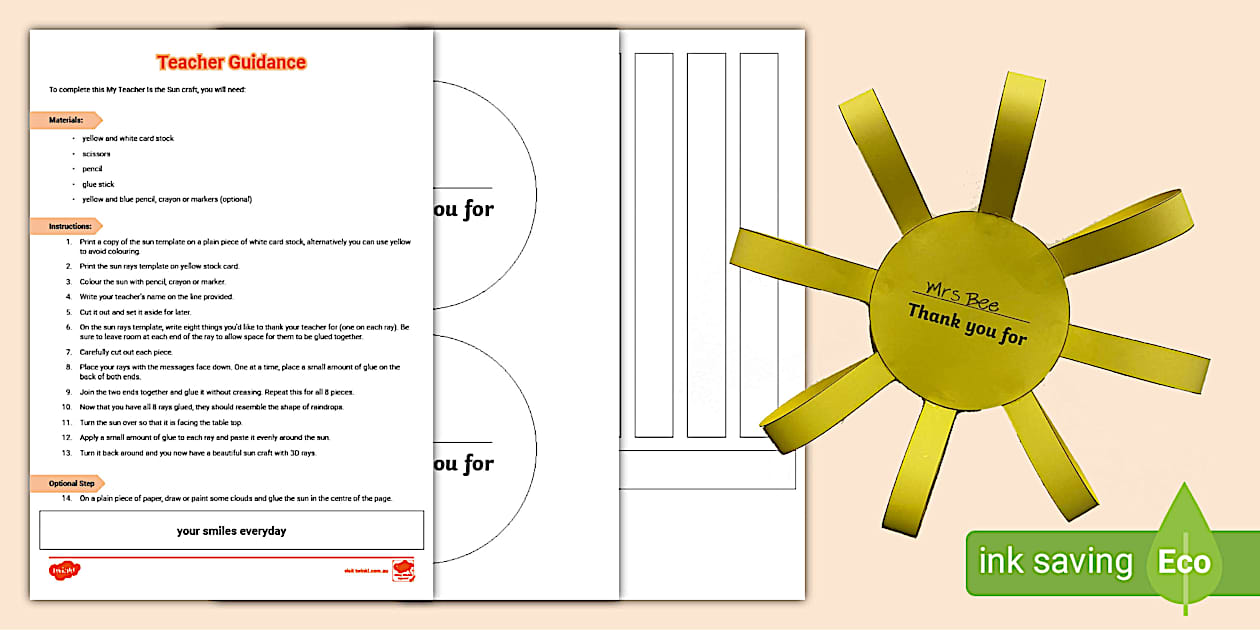 My Teacher Is the Sun Craft (Teacher-Made) - Twinkl