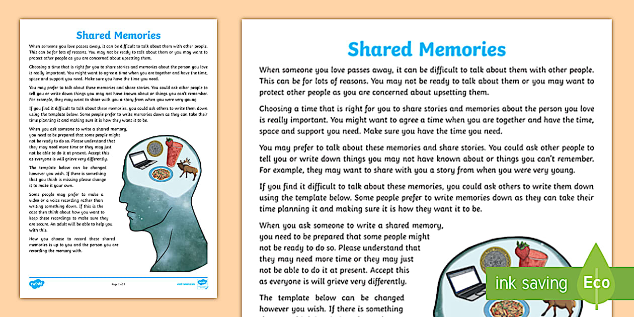 Shared Memories Worksheet | Wellbeing Resources | Twinkl