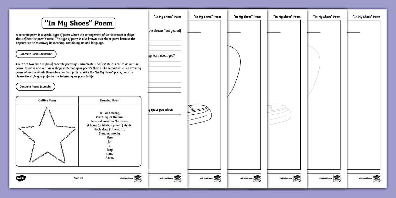 “In My Shoes” Concrete Poem Worksheet for 6th-8th Grade