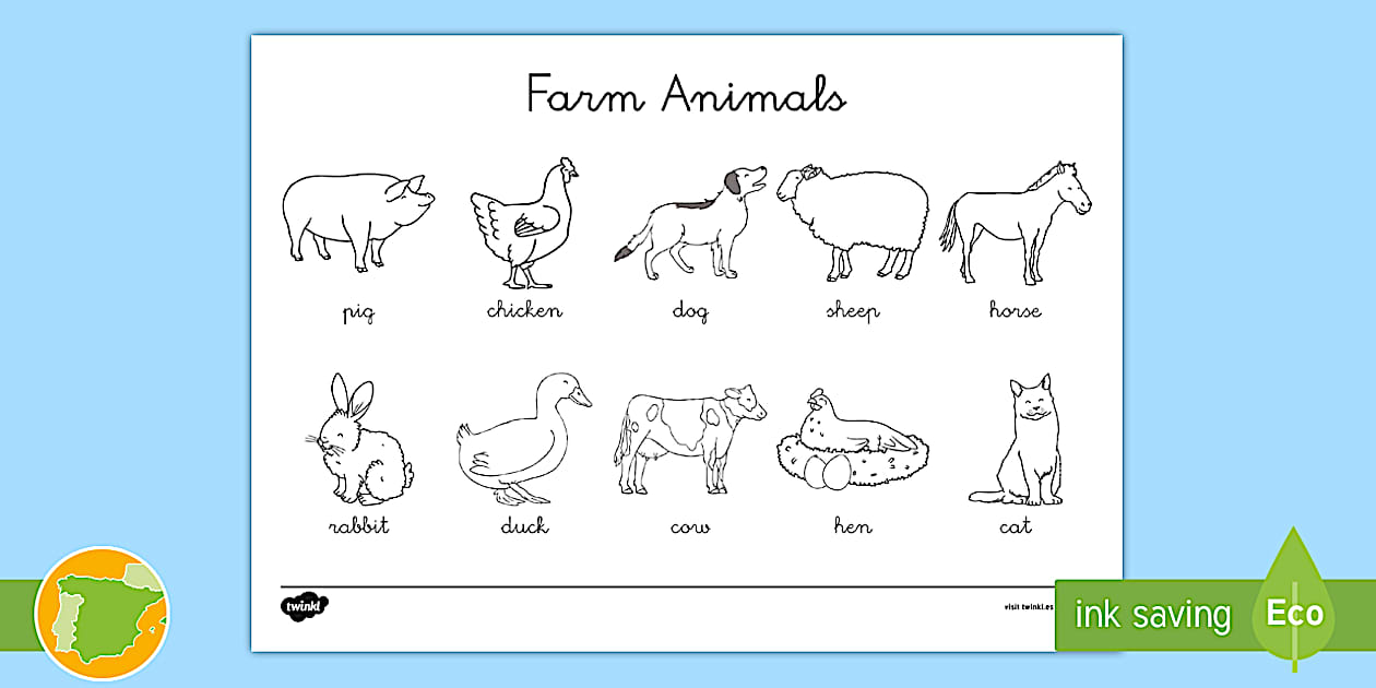 Diccionario: Animales de la granja en inglés - Twinkl