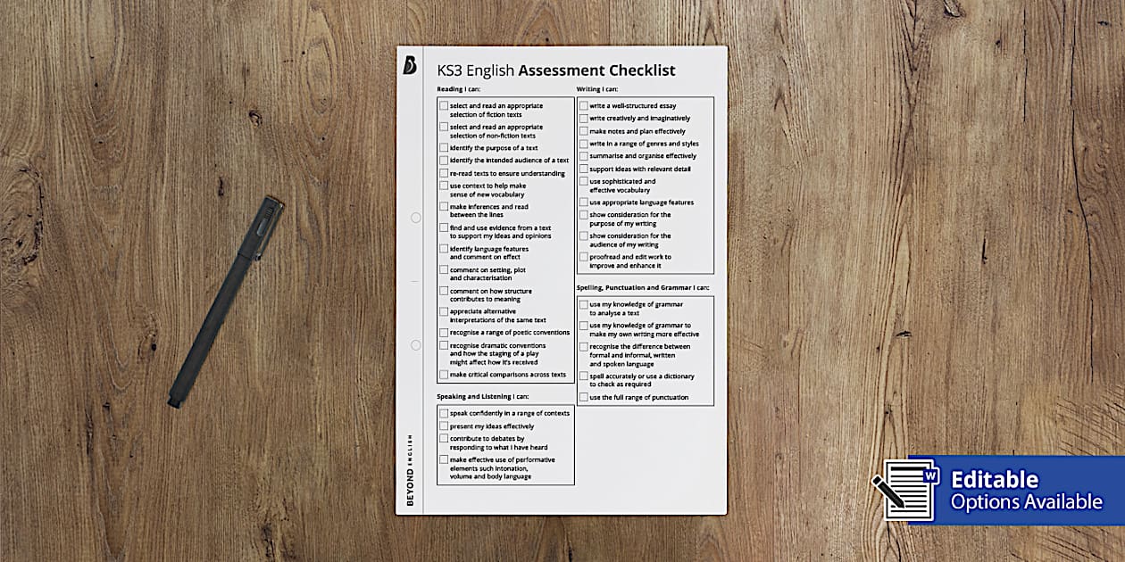KS3 English Assessment Checklist (teacher made) - Twinkl