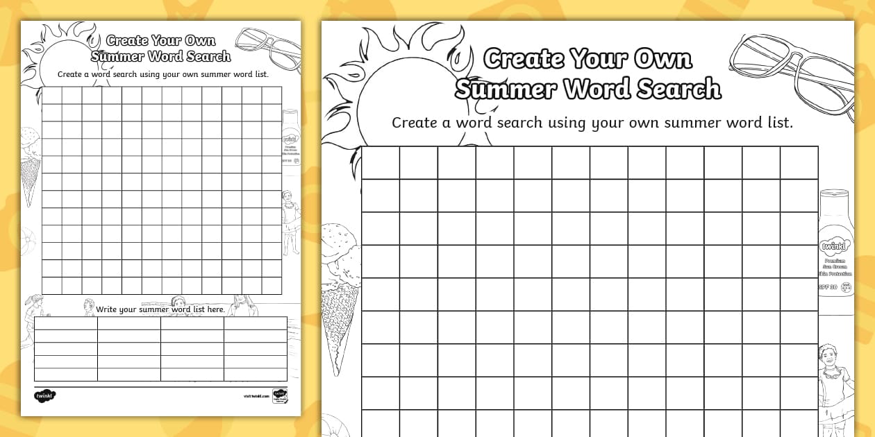 Blank Create Your Own Summer Word Search Template - Twinkl