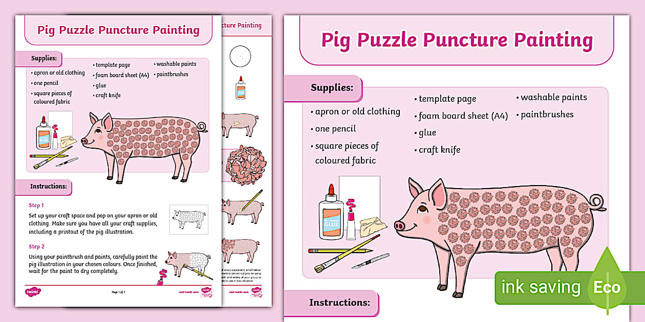 Pig Puzzle Puncture Painting Craft (teacher made) - Twinkl