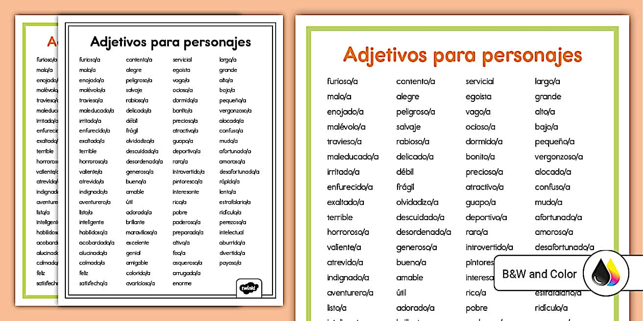 Póster: Adjetivos para personajes (teacher made) - Twinkl