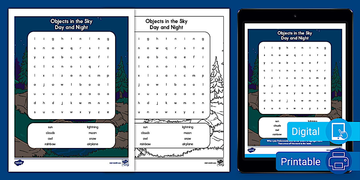 Day and Night Word Search for 1st Graders | Twinkl USA