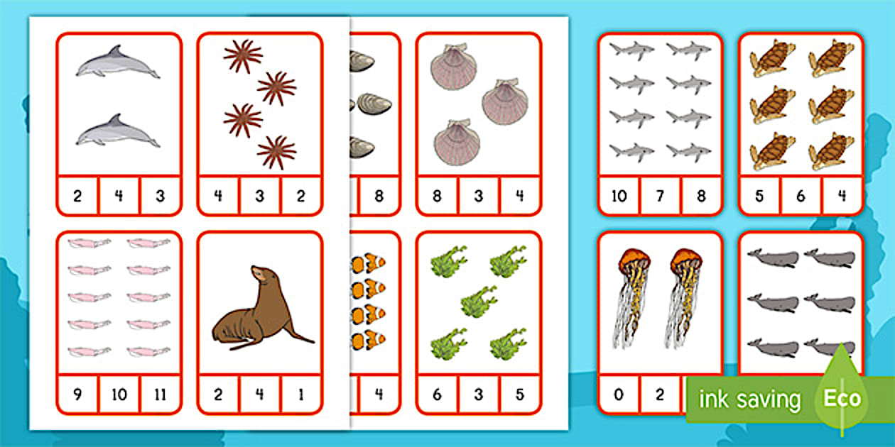 Printable Ocean Counting Cards for Kindergarten | Twinkl USA