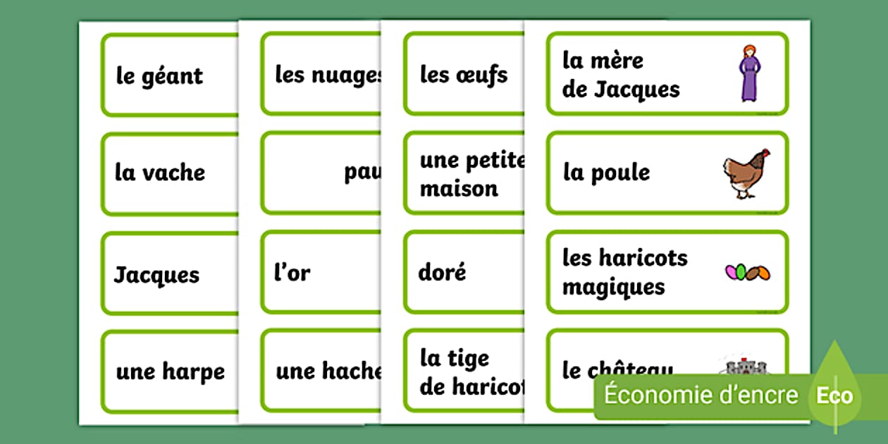 Cartes de vocabulaire : Jacques et le Haricot magique