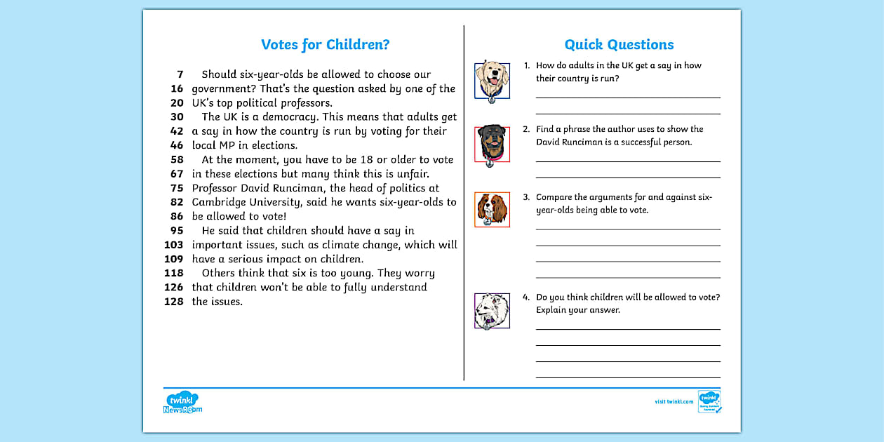 UKS2 Children Voting Daily News 60-Second Read Activity Cards