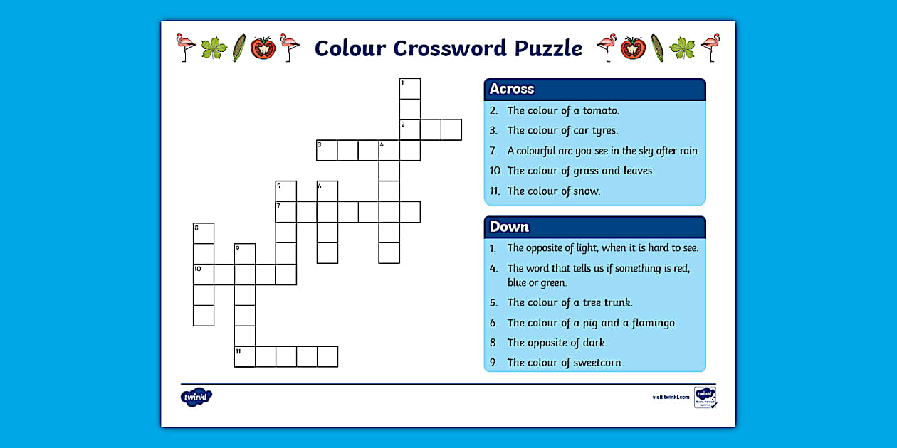 Colours Crossword with Clues Puzzle (Teacher-Made) - Twinkl