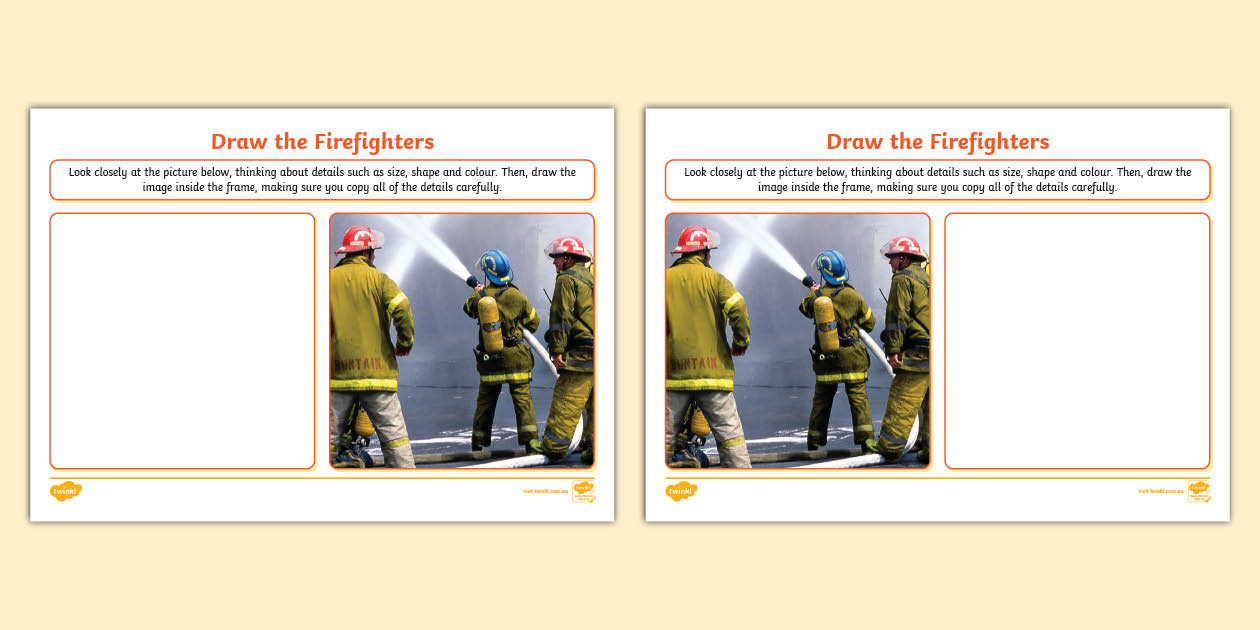 Draw the Firefighters Worksheet (teacher made) - Twinkl