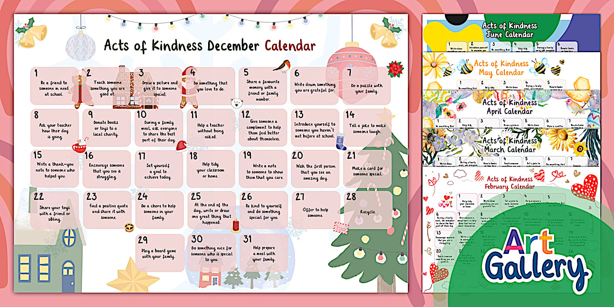 Acts of Kindness Monthly Calendar Posters Pack - Twinkl