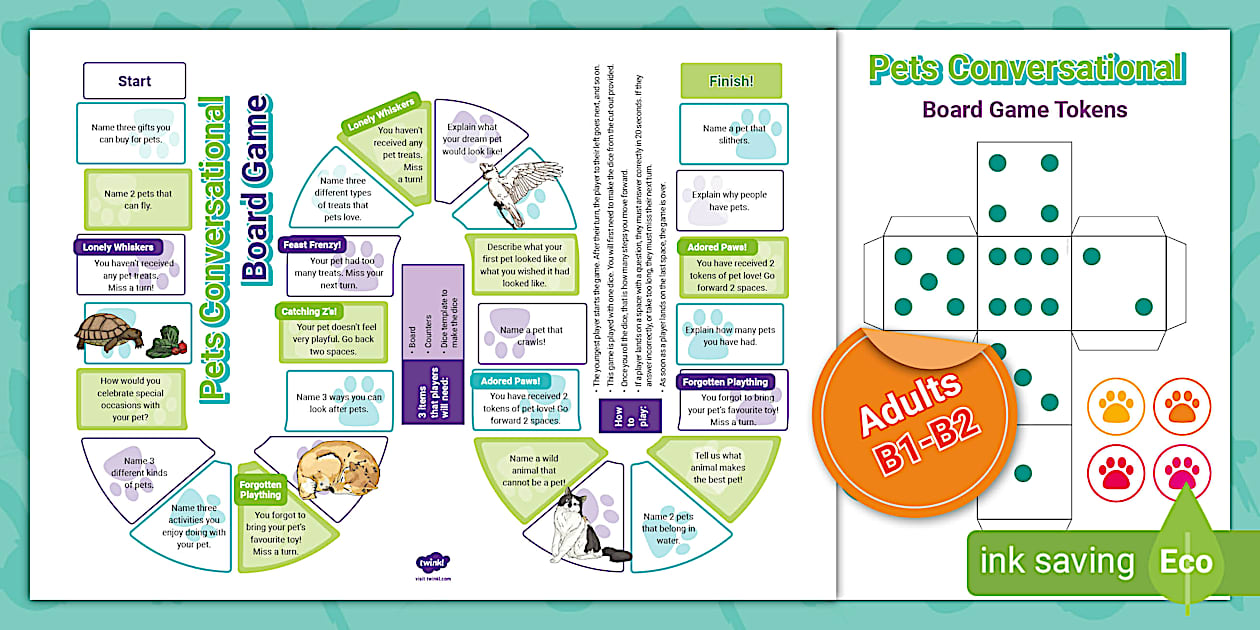 Conversational Board Game - Pets [Adults; B1-B2] - Twinkl