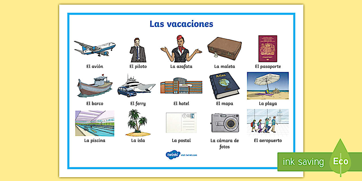 Holiday Travel Topic Word Mat - Spanish