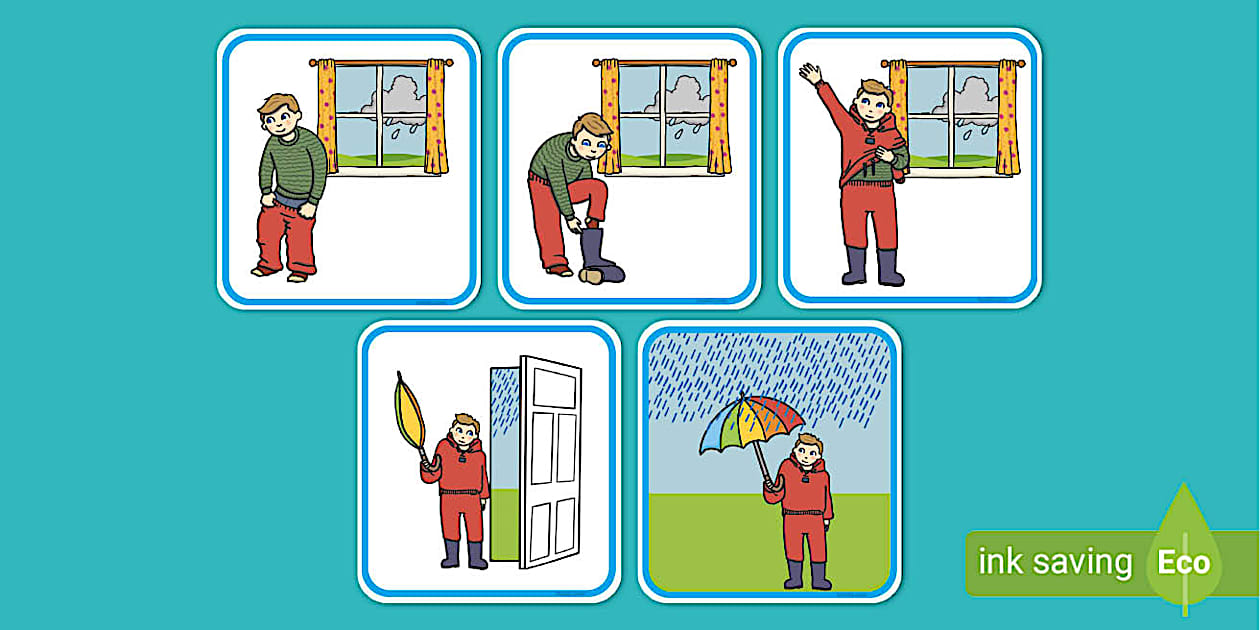 5 Step Sequencing Cards Playing In The Rain - Twinkl 5 Step Sequencing Cards Playing In The Rain - Twinkl