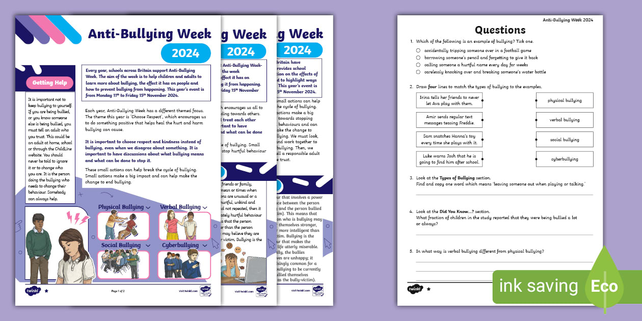 UKS2 Anti-Bullying Week Differentiated Reading Comprehension