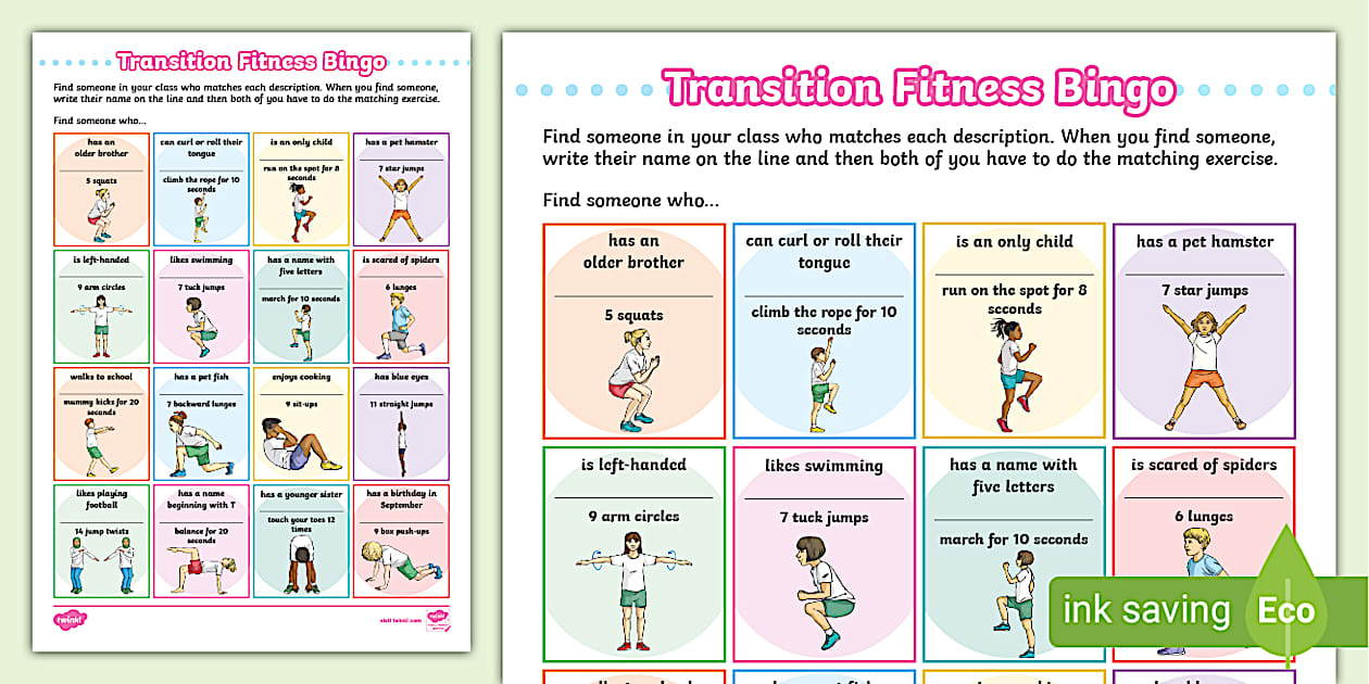 Transition Fitness Bingo - PE - Twinkl