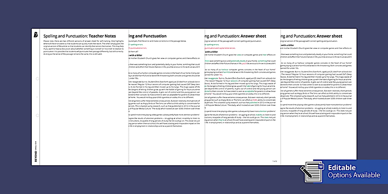 Year 9 - Year 10 English Practising Spelling Worksheet