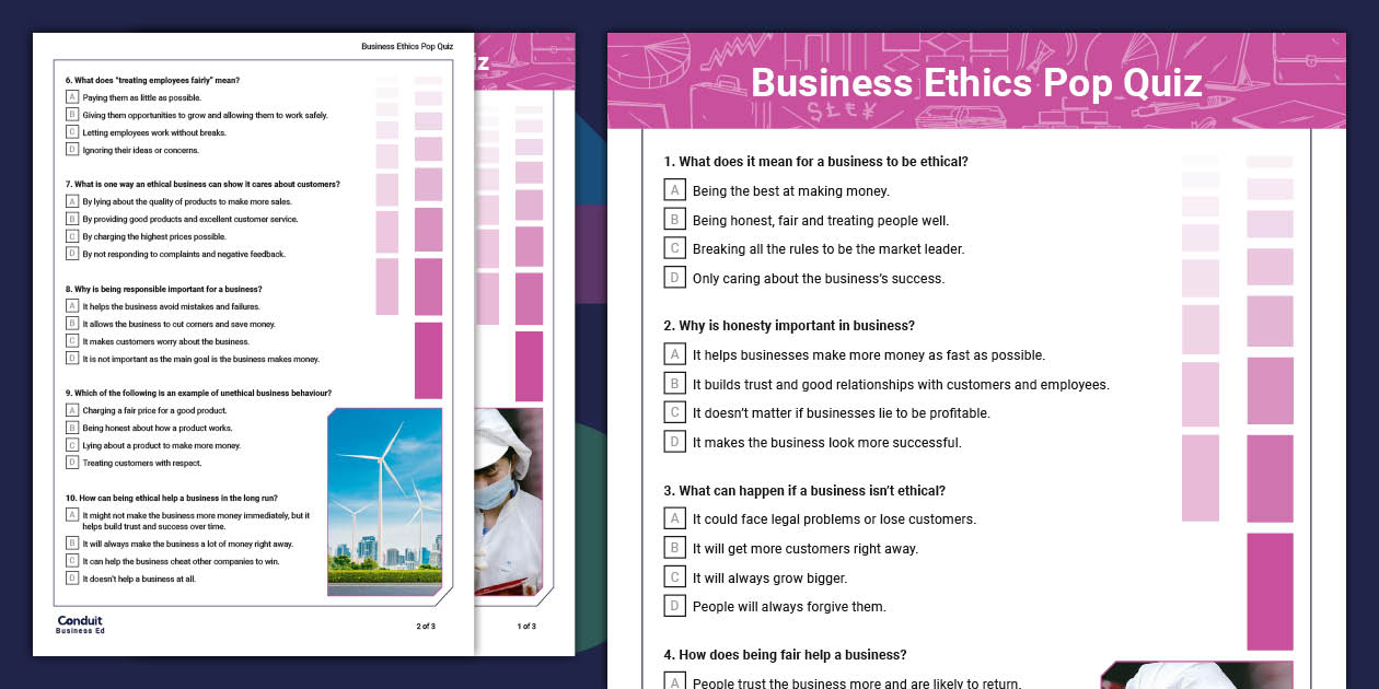 Business Ethics Pop Quiz (teacher made) - Twinkl