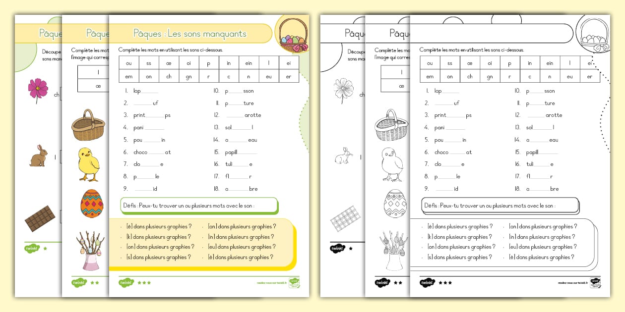 Activité de phonologie de Pâques : les sons manquants