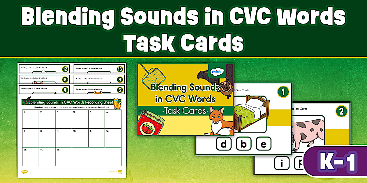Blending Sounds in CVC Words Task Cards for K-1st Grade