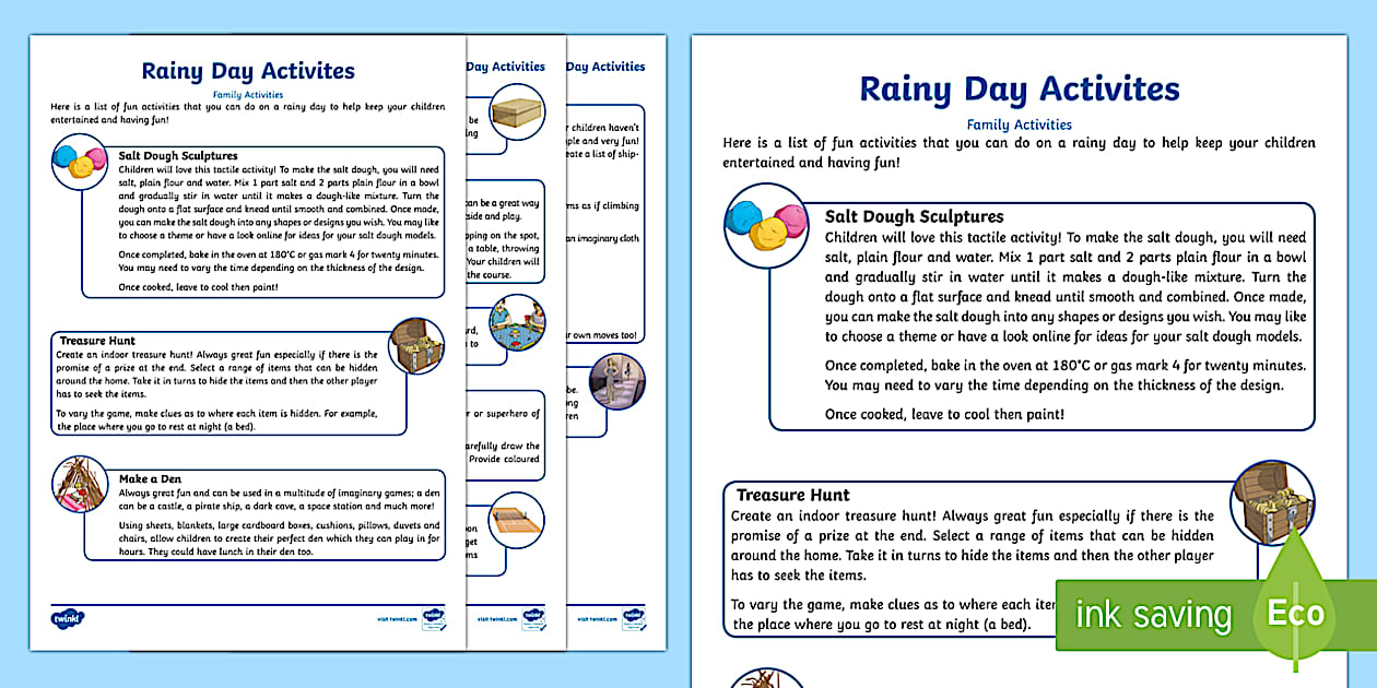 Rainy Day Activities Parent and Carer Information Sheet