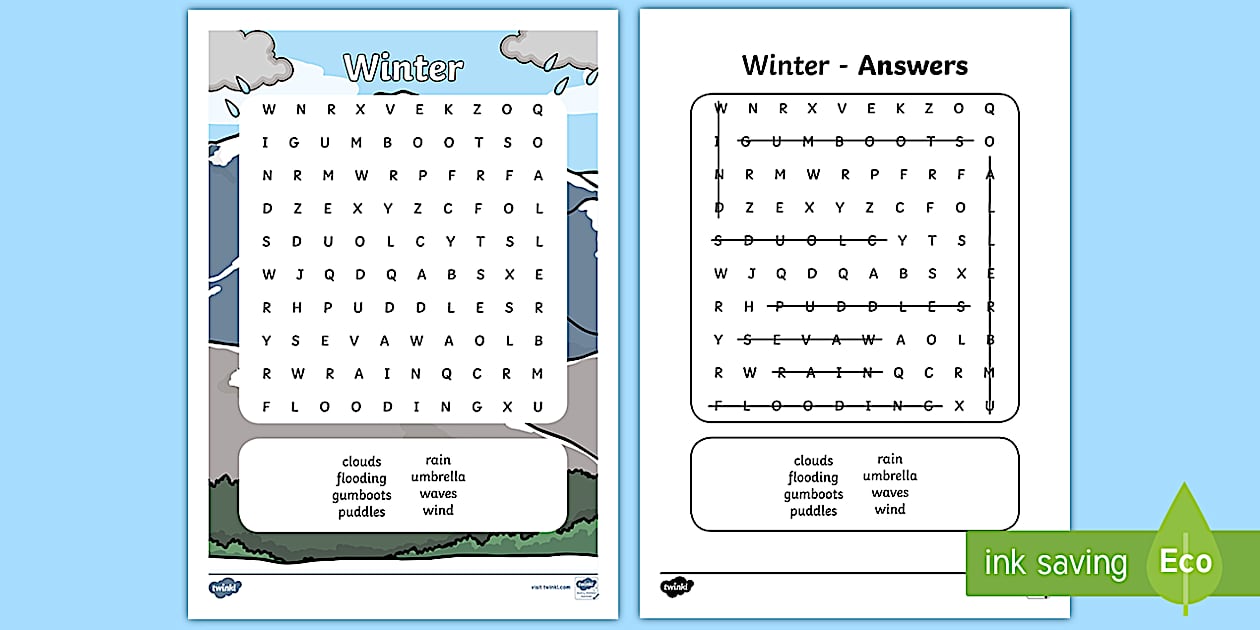 Black and White Winter Word Search Template - Twinkl