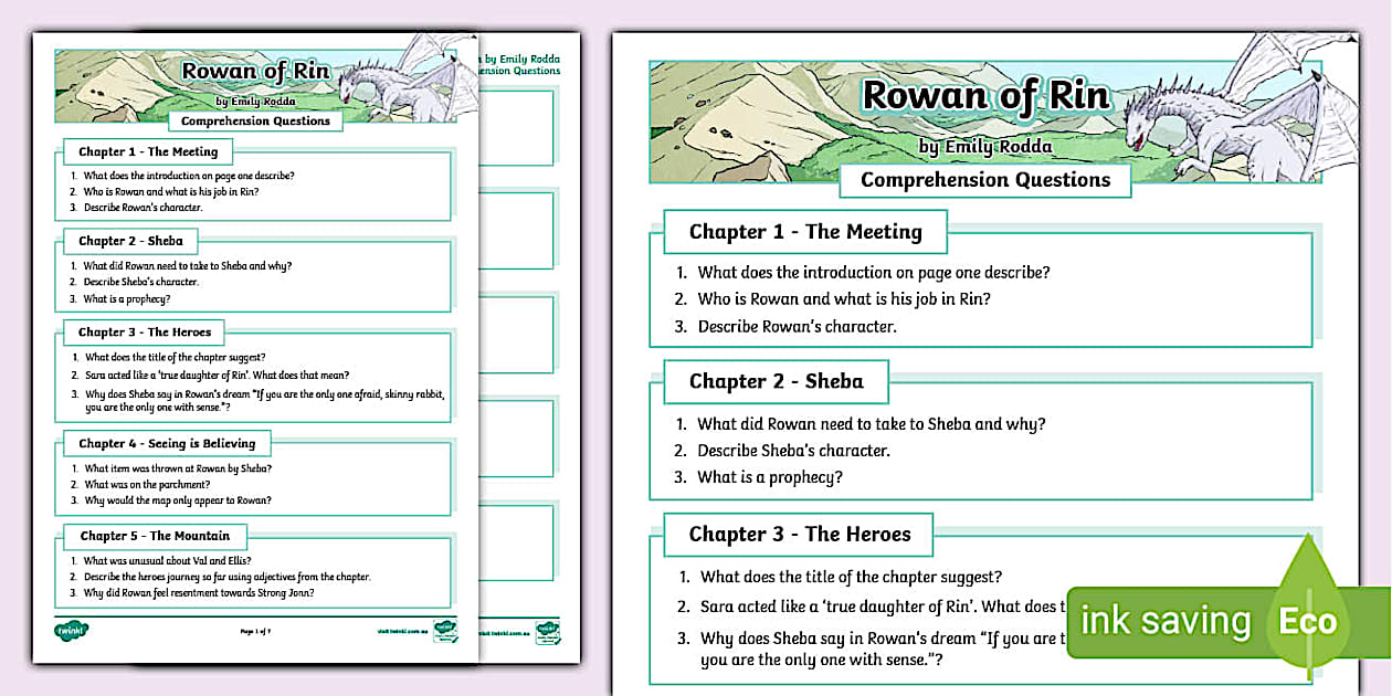 Rowan of Rin Comprehension Questions Activity | Novel Study