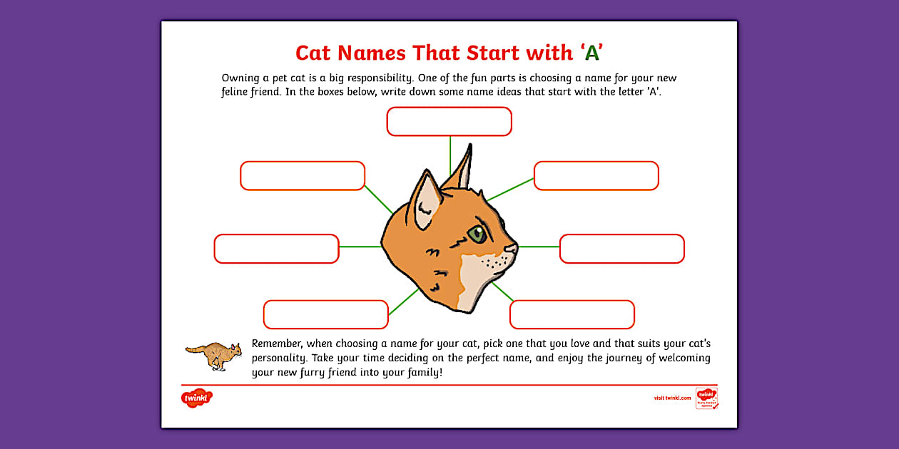 Cat Names That Start with 'A' Activity - Twinkl