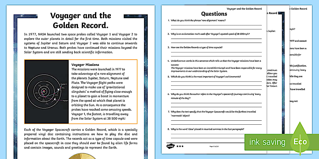Voyager and the Golden Record Differentiated Reading Comprehension Activity