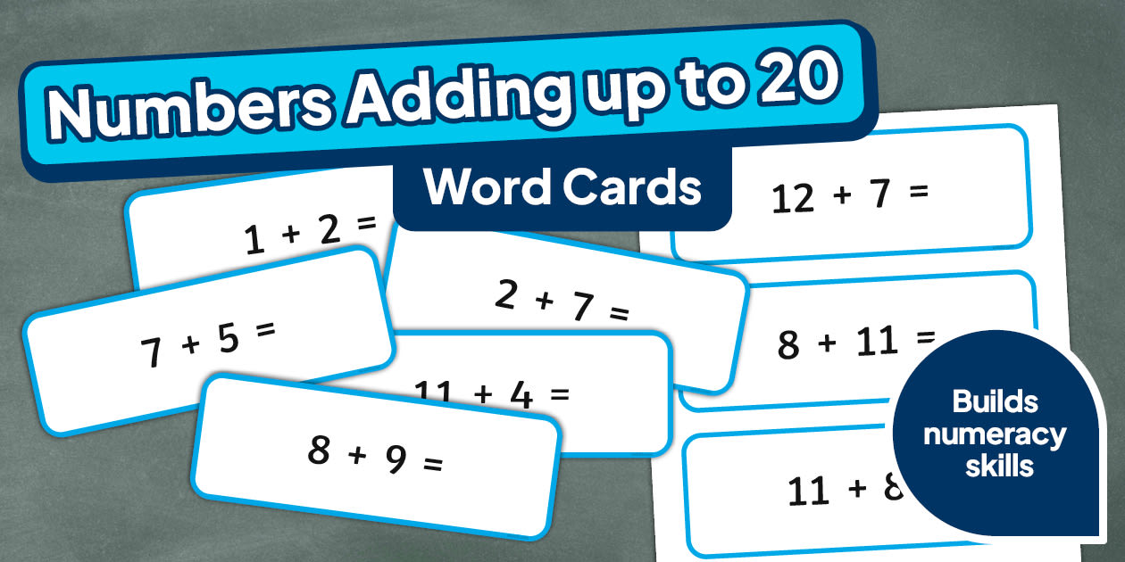 Numbers Adding up to 20 Word Cards