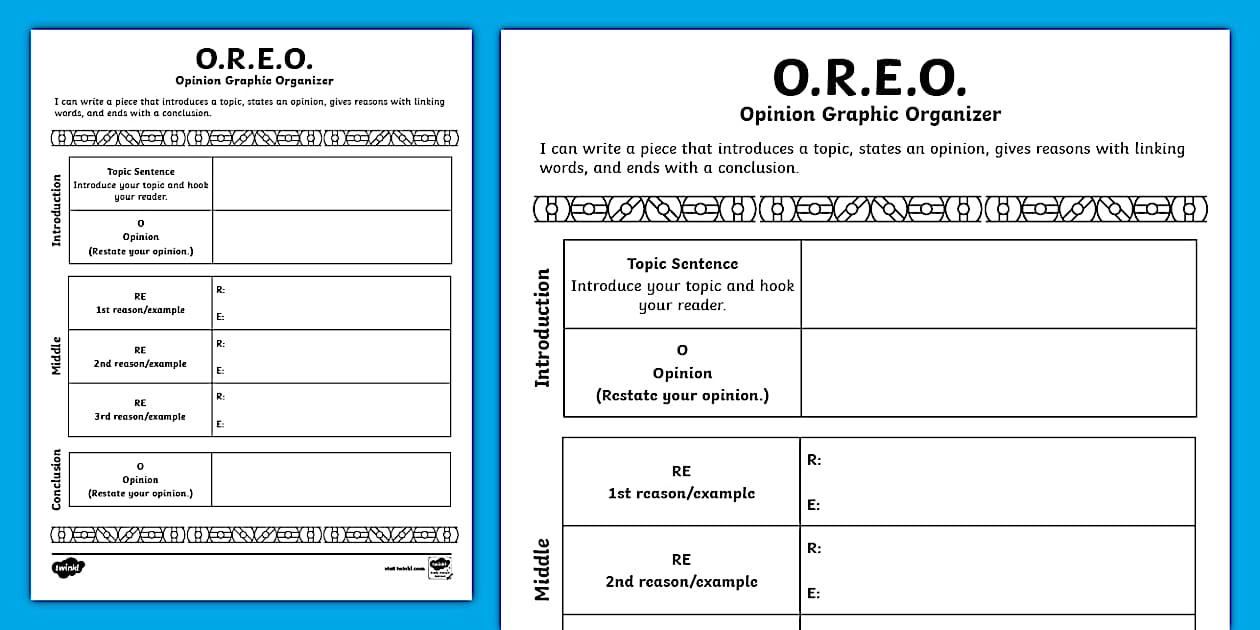 O.R.E.O. Opinion Graphic Organiser Template (teacher made)