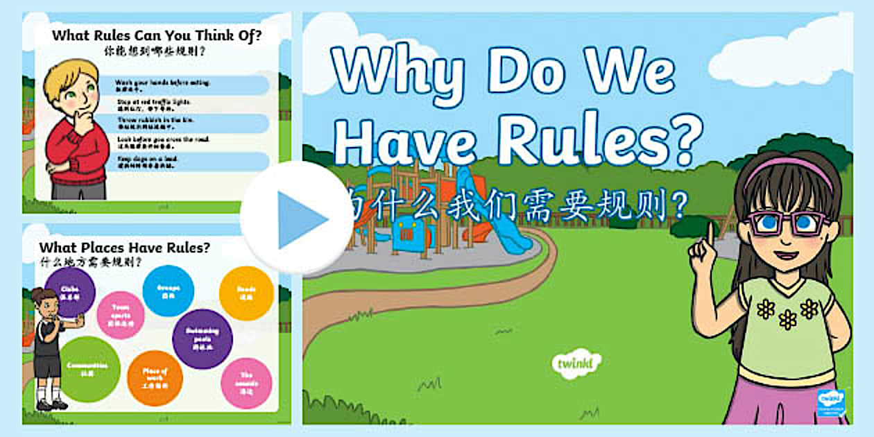 KS1 Why Do We Have Rules? PowerPoint - English/MandarinChinese