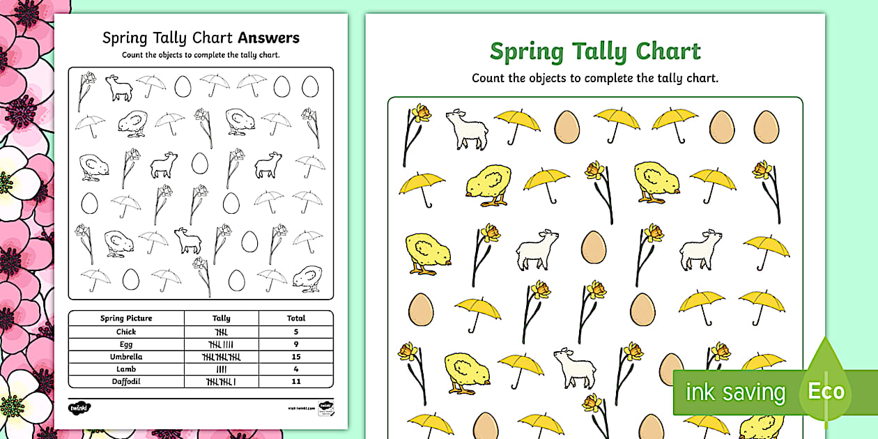 Spring-Themed Tally and Count Worksheet (Teacher-Made)