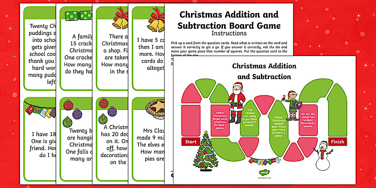 Year 1 Addition and Subtraction Christmas Themed Board Game