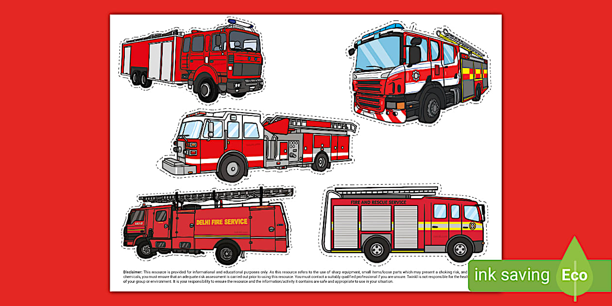 Fire Engine Clip Art Cut-Outs (teacher made) - Twinkl