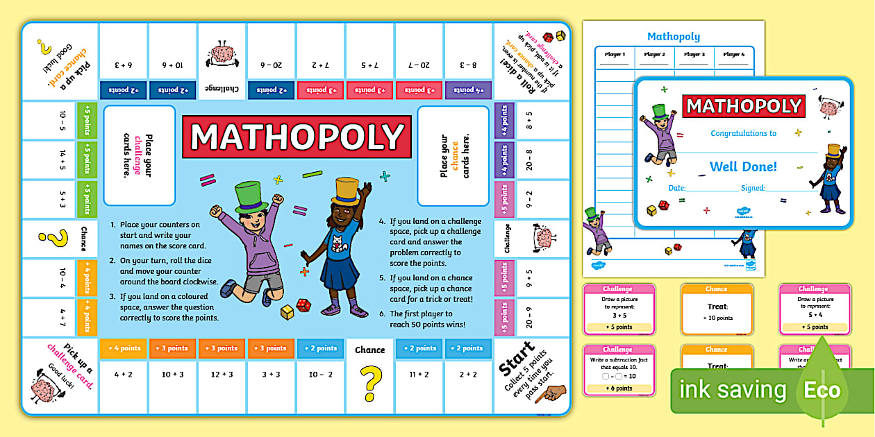 Addition and Subtraction to 20 Board Game | Maths Resources