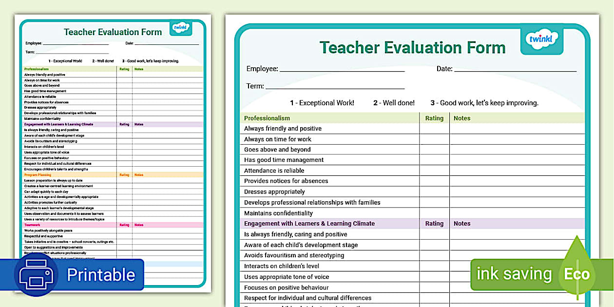 Editable Teacher Evaluation Form (teacher made) - Twinkl