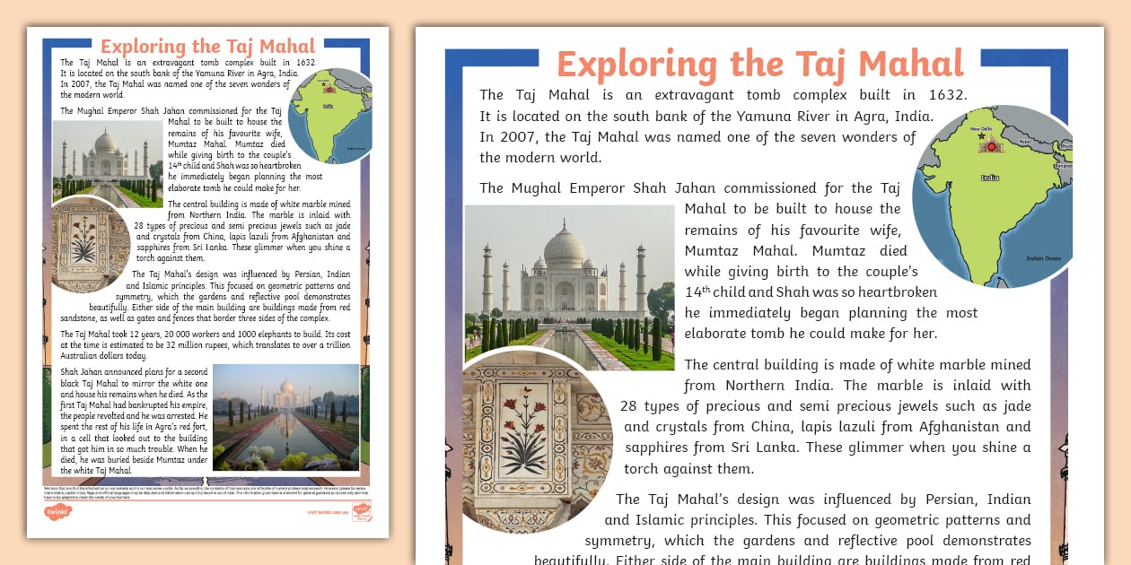 Taj Mahal Facts for Kids - Geography - Resources - Twinkl