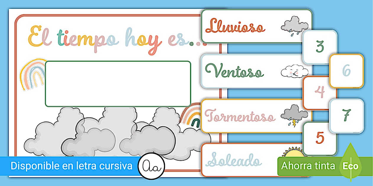 Panel del Tiempo con Arcoiris - Decoración para Sala de Clases