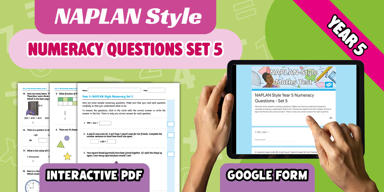 NAPLAN Style Year 5 Numeracy Questions Digital Form - Set 5