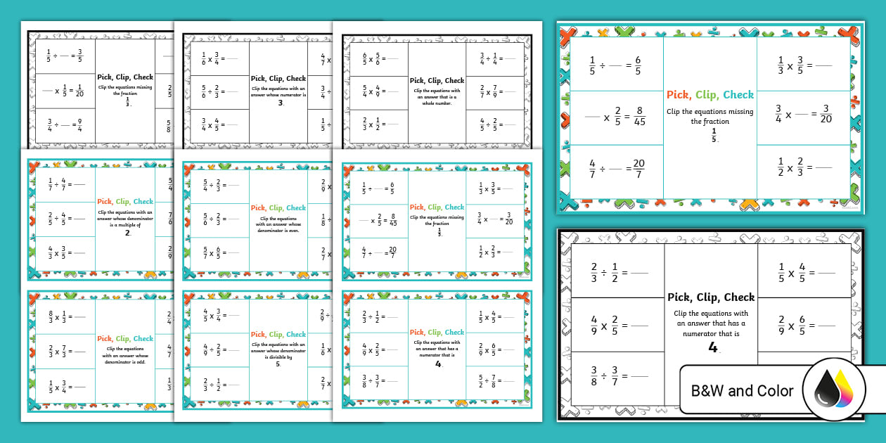 Fifth Grade Multiplying and Dividing Fractions Clip Cards